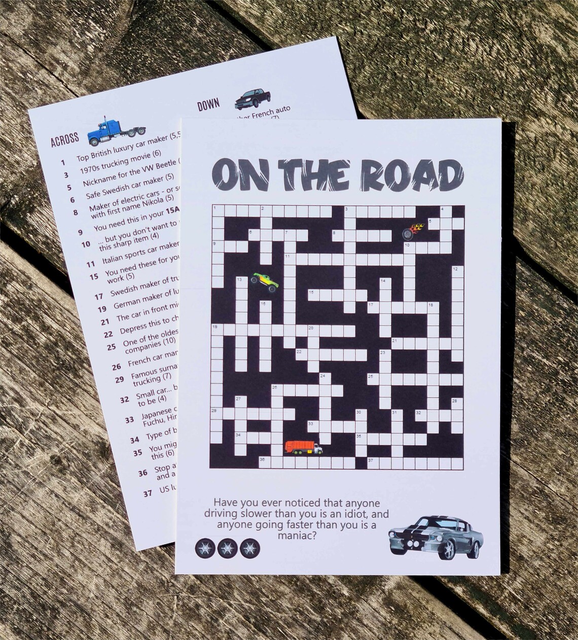 Car/driving Themed Crossword Card - Car Road Driving Crossword Puzzle ...