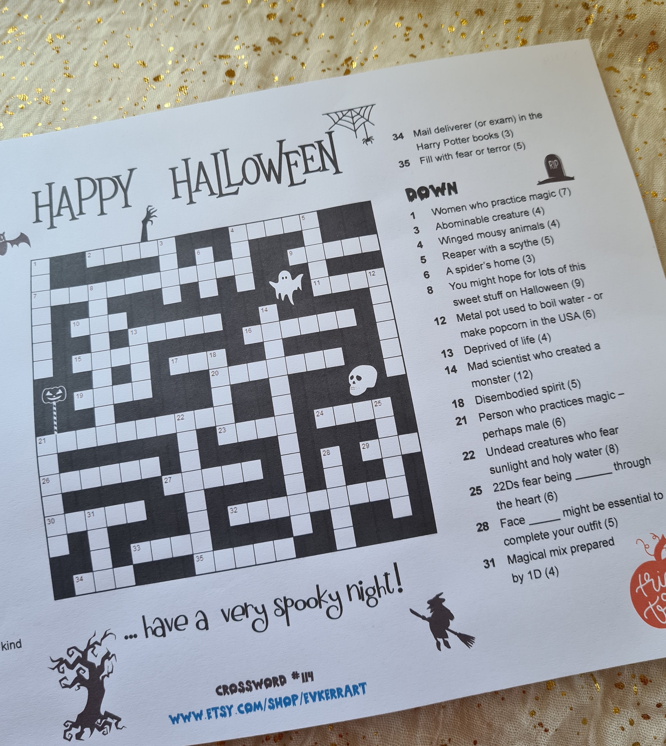 Happy Halloween Printable Crossword - Spooky Themed Crossword Puzzle ...
