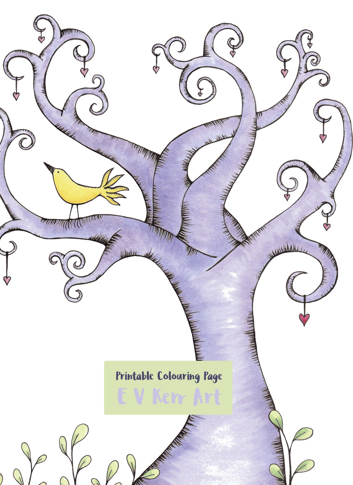 Bird in Tree Printable Colouring Page - Instant Download for Adults or ...