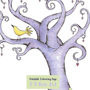 Bird in Tree Printable Colouring Page - Instant Download for Adults or ...