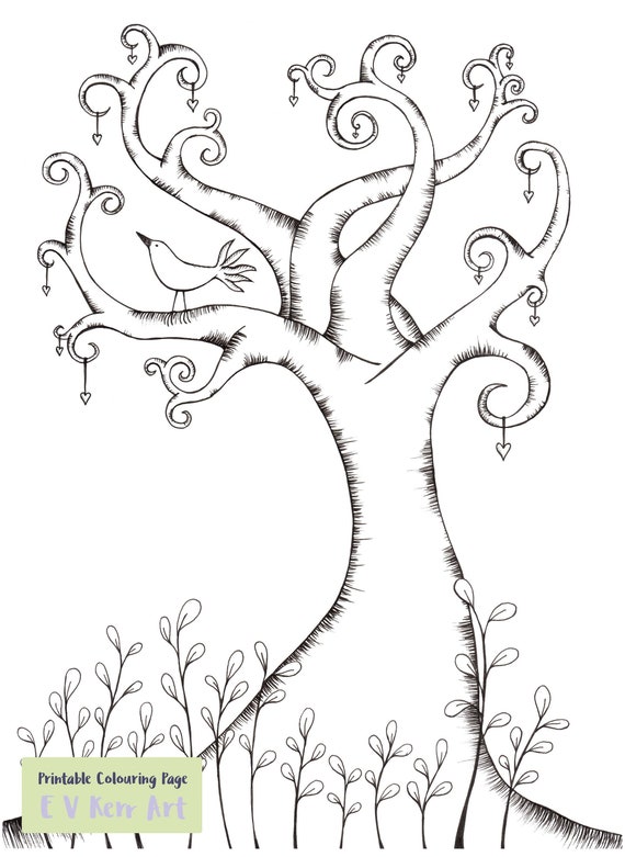 Tree And Bird Coloring Book Pages