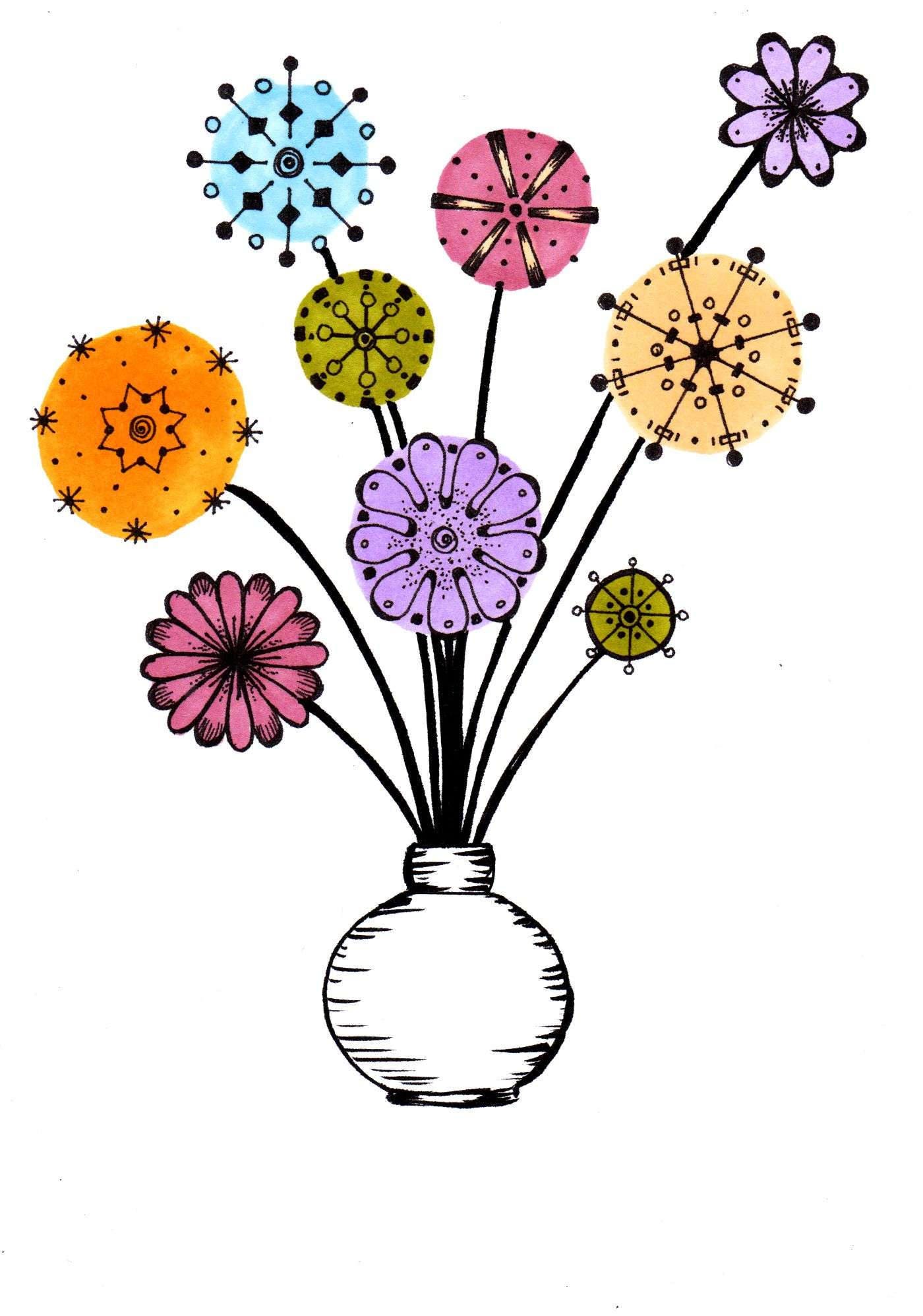 Abstract Flowers – Digital Stamp, Cardmaking, Scrapbooking, Hand Drawn ...