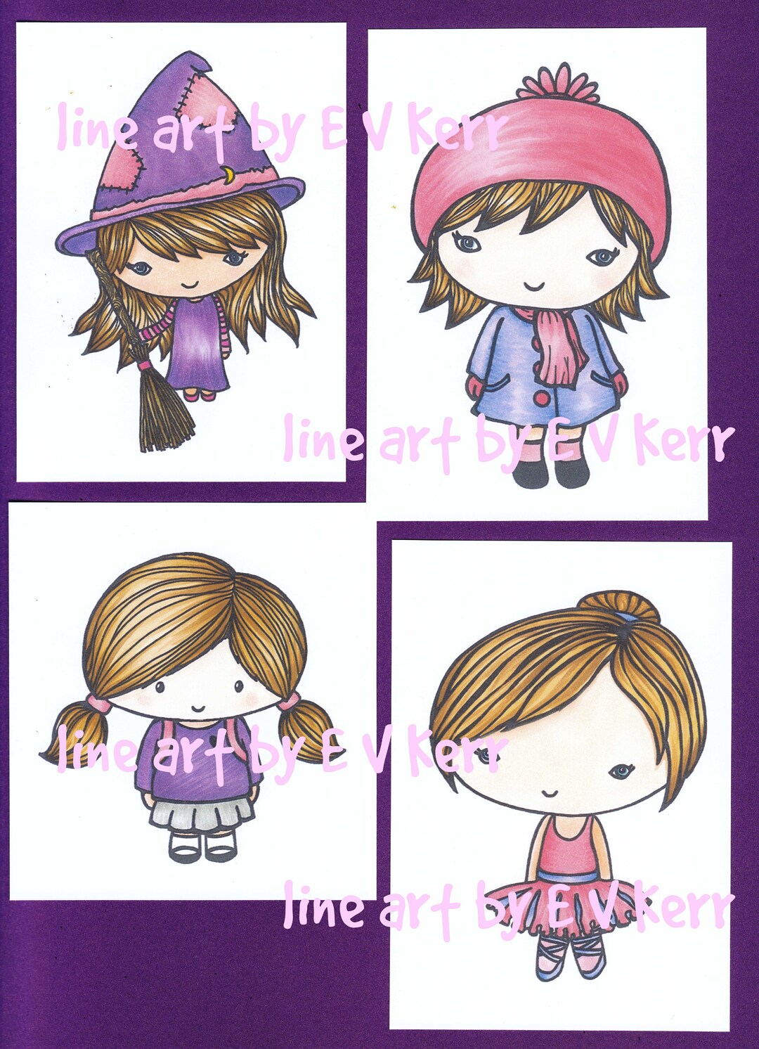 Kawaii Girl Digi Stamps: Hand-drawn Cuties Set (digital Image) - Etsy
