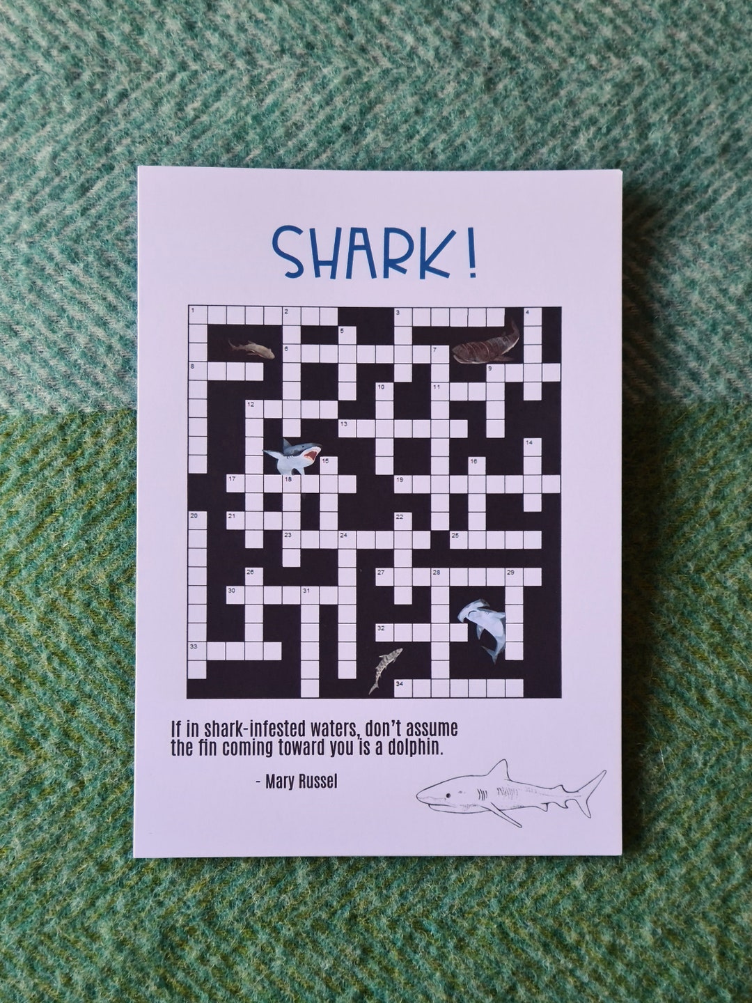 Shark Crossword Puzzle Card: Ocean Sea Life Greetings Card for Any ...