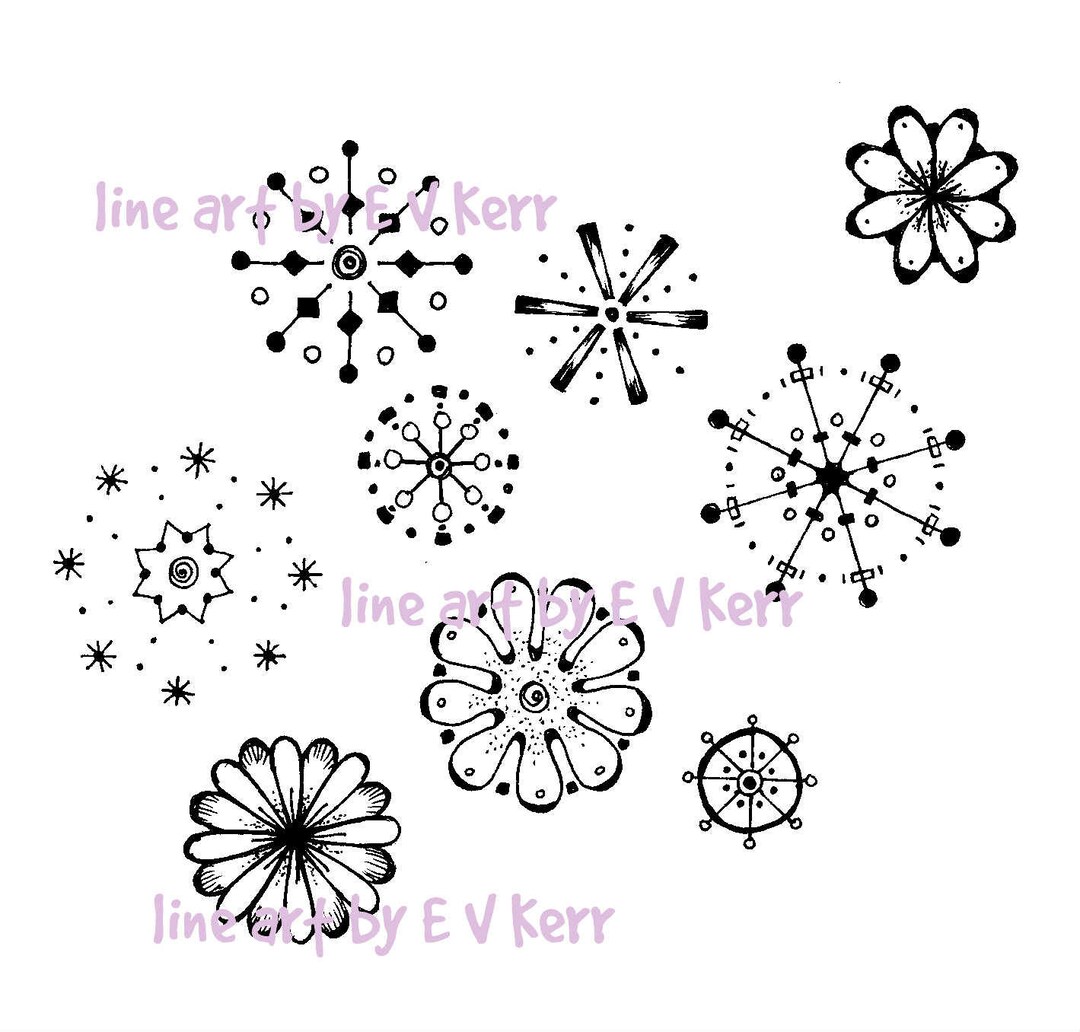 Abstract Flowers – Digital Stamp, Cardmaking, Scrapbooking, Hand Drawn ...