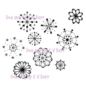 Abstract Flowers – Digital Stamp, Cardmaking, Scrapbooking, Hand Drawn ...