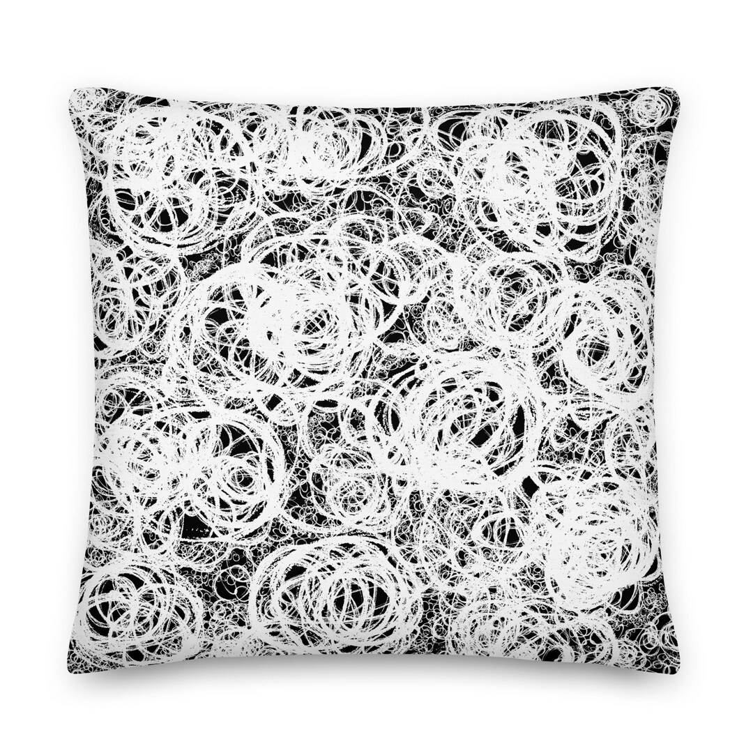 White Abstract Scribble Art Decorative Throw Pillow White Line Art ...