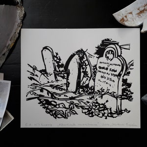 AFFECTIONATE REMEMBRANCE Linocut. Victorian Graveyard Near London ...