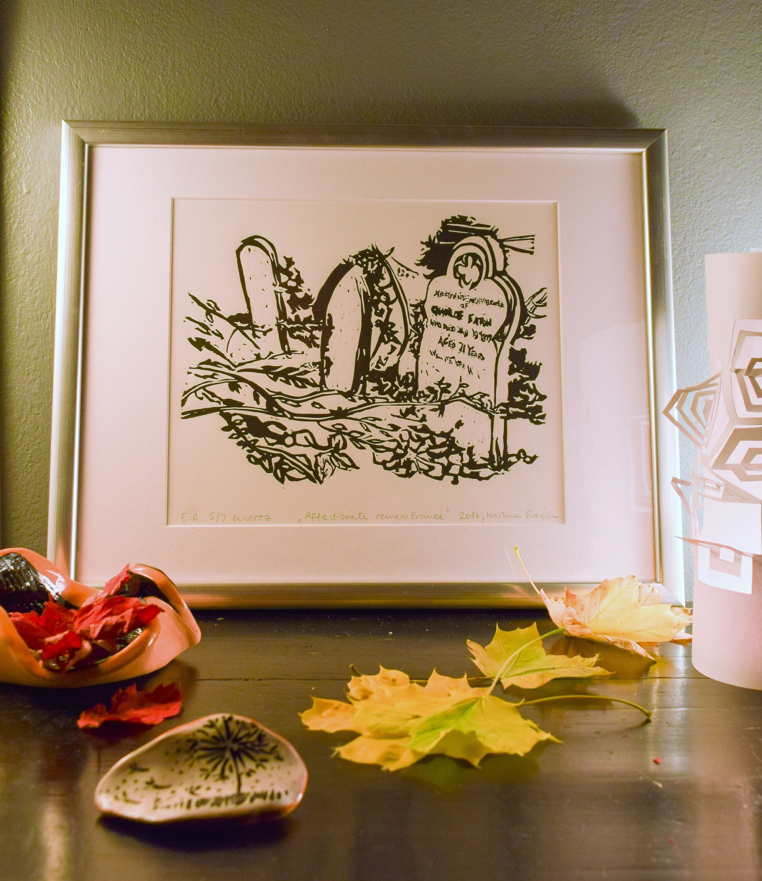 AFFECTIONATE REMEMBRANCE Linocut. Victorian Graveyard Near London ...