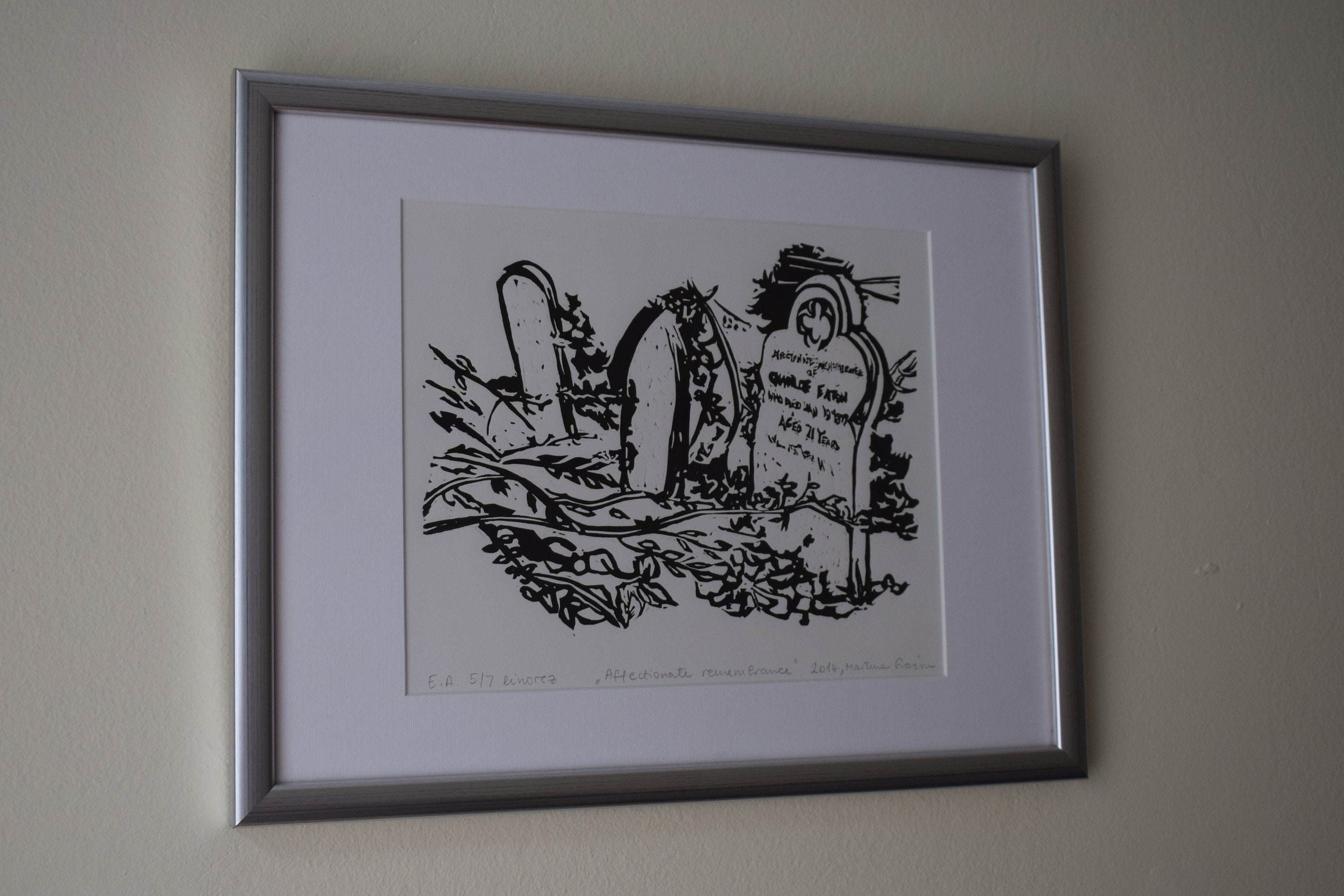 AFFECTIONATE REMEMBRANCE Linocut. Victorian Graveyard Near London ...