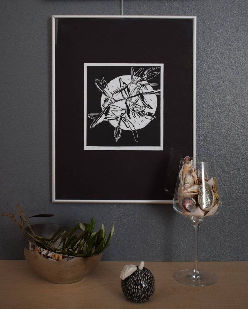 Olive Tree Linocut Print: Dalmatia Moonlight Art - Etsy