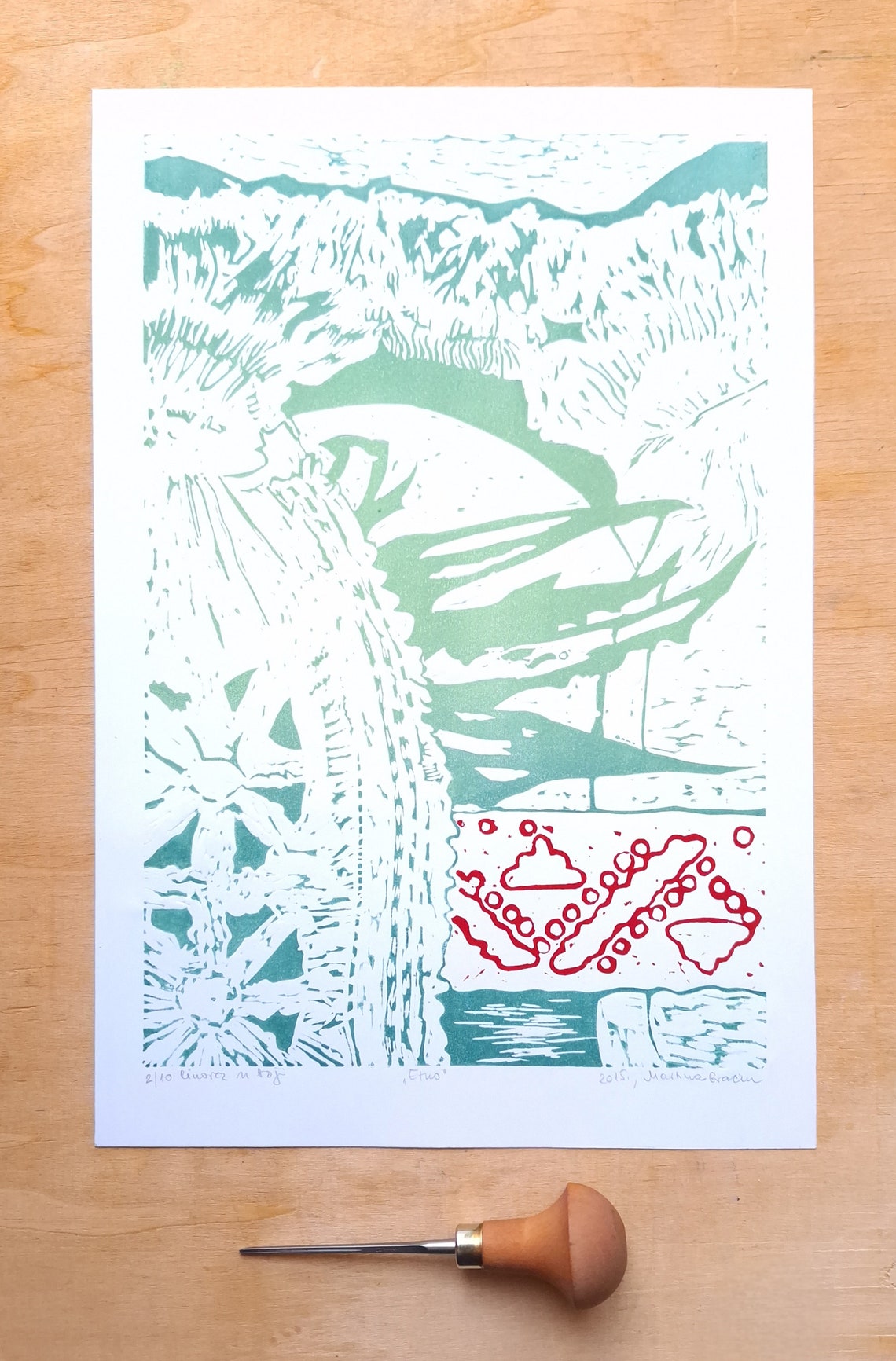 ETNO Linocut. Croatian Folk Pattern and Agave. - Etsy