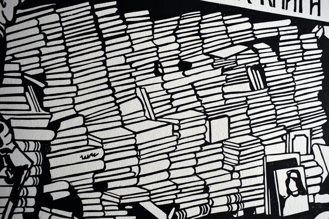 SKOPJE Linocut. Books in a Street Antique Shop. - Etsy