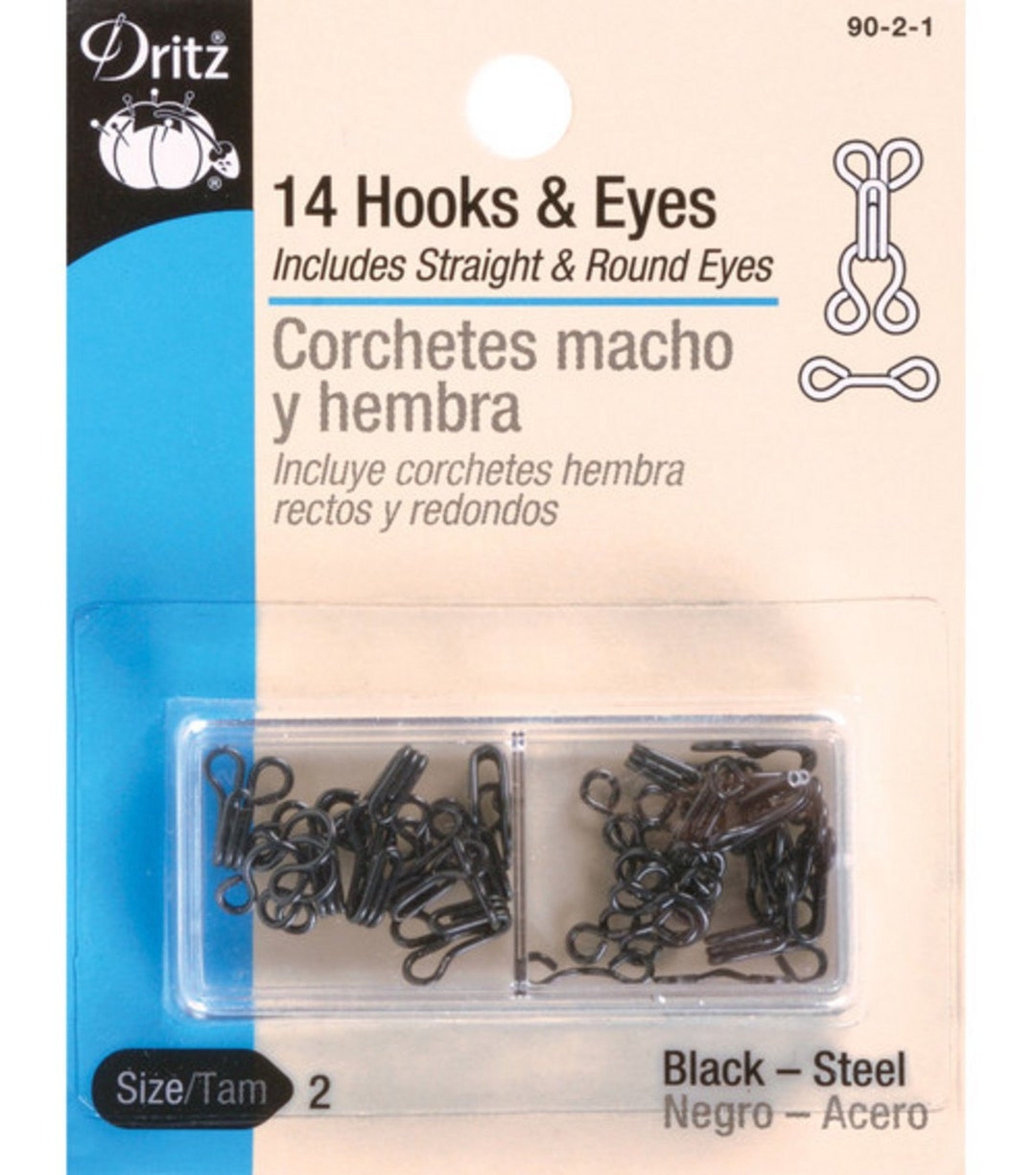 Dritz Sew on Size 2 (3/8") Hook Eye Closures, 14 Hooks, 7 Straight Eyes ...