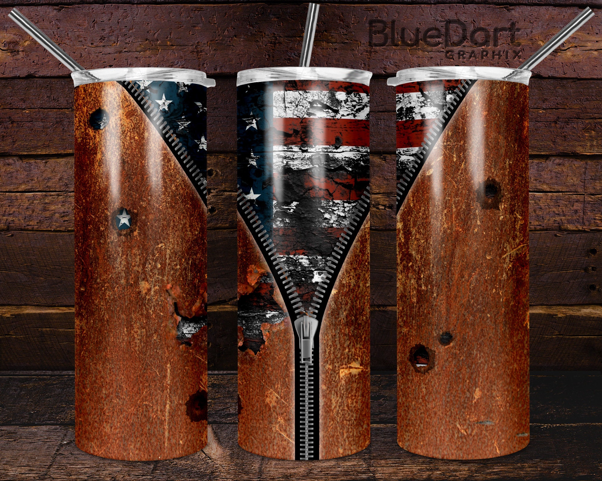 Rusty Rustic Bullet Hole USA Flag Zipper 2 Versions | Etsy