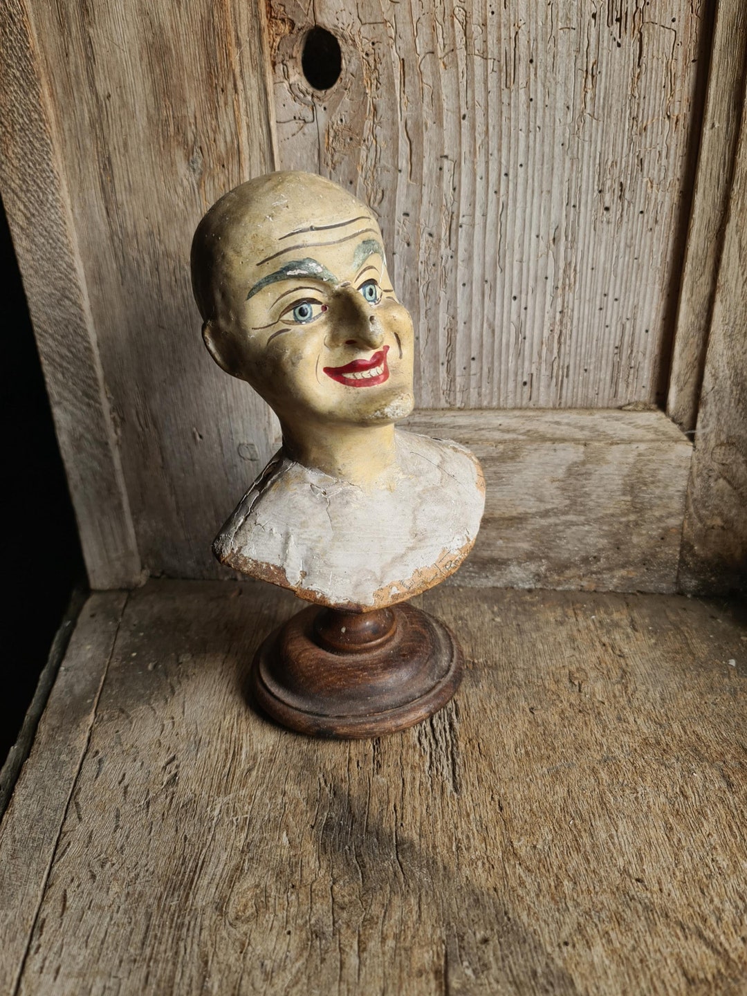 Reserved Early Antique French Punch Puppet Marotte Doll Head Paper ...