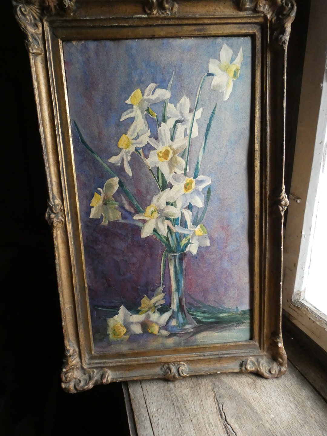 Aquarelle Flower Painting Original Antique French Daffodils - Etsy