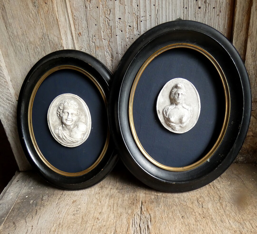 Two Antique Framed Grand Tour Intaglios Plaster Medaillions Cames in ...