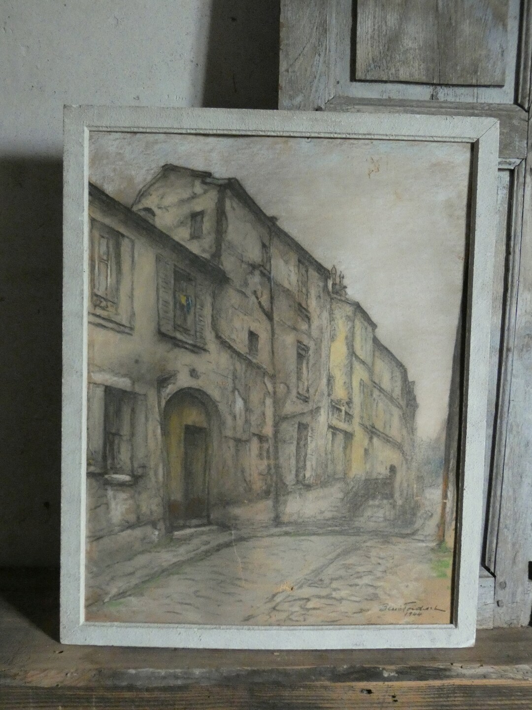 Antique Franch Pastel Drawing of Paris Rue Cortot Musee De Montmartre ...
