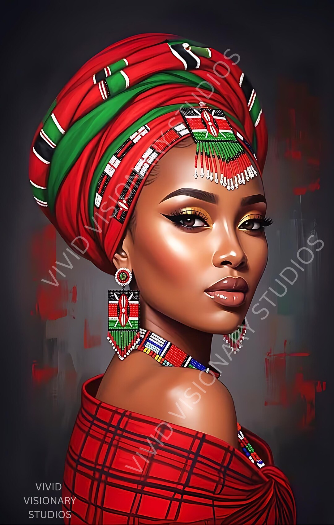 Kenyan Queen Portrait: Vibrant Afrocentric Wall Art (digital Download ...