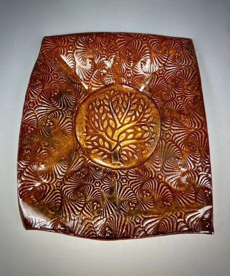 Hand Built Ceramic Platter Red Sparkle Glaze, Intricate Design, Small ...