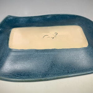 Handbuilt Ceramic Blue Platter With Slip Trailing Design, Handmade ...