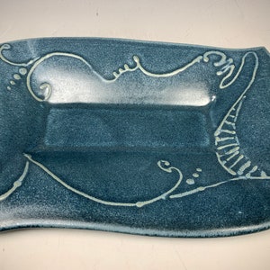 Handbuilt Ceramic Blue Platter With Slip Trailing Design, Handmade ...