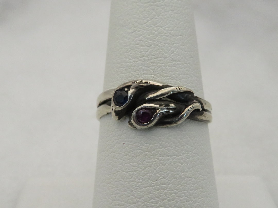 Vintage Sterling Silver Ruby Sapphire Double Snake Ring Sz 7.5. - Etsy