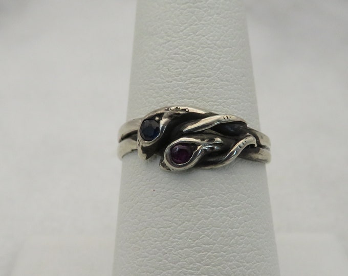 Vintage Sterling Silver Ruby Sapphire Double Snake Ring Sz 7.5. - Etsy