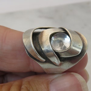 Vintage Modernist Studio Sterling Silver Glass Ring. Sz 5.25. Signed ...