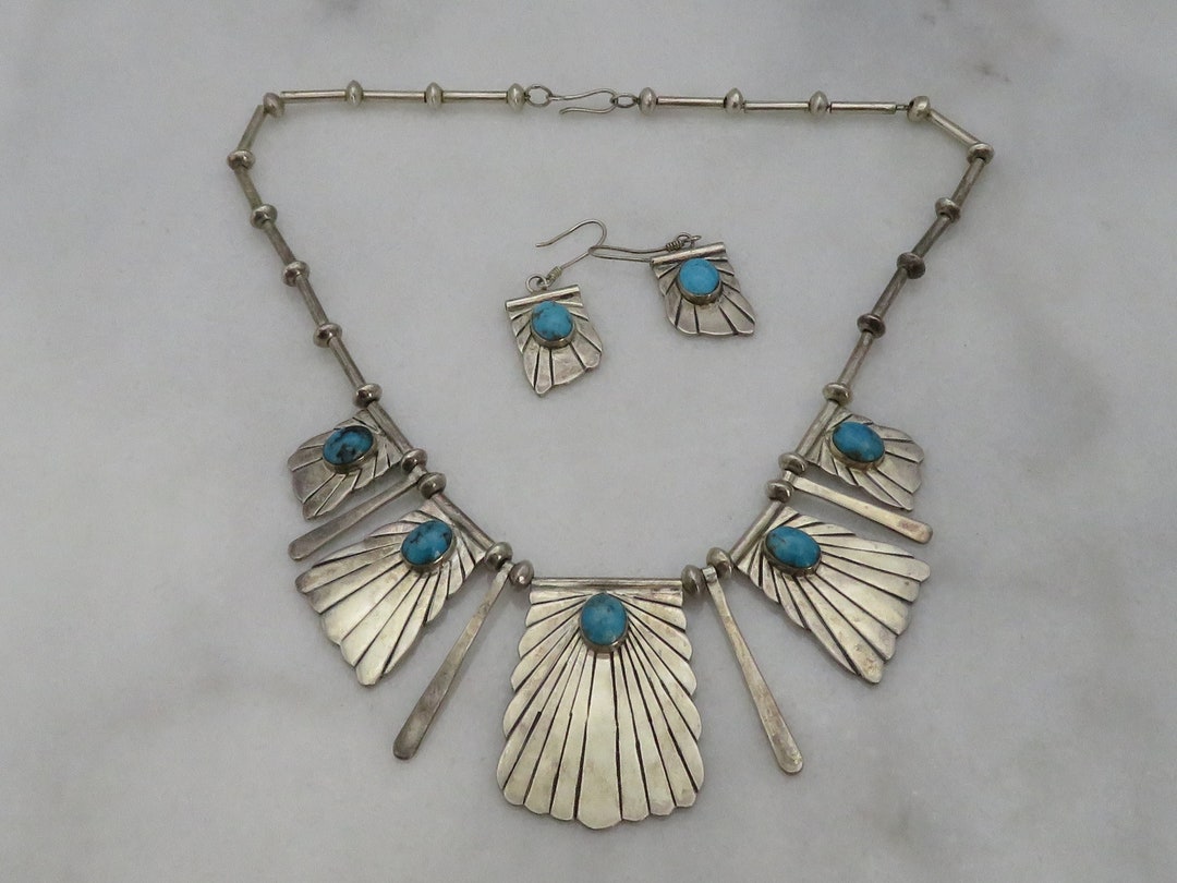 Vintage Navajo Richard Begay Turquoise Necklace Earrings Set - Etsy