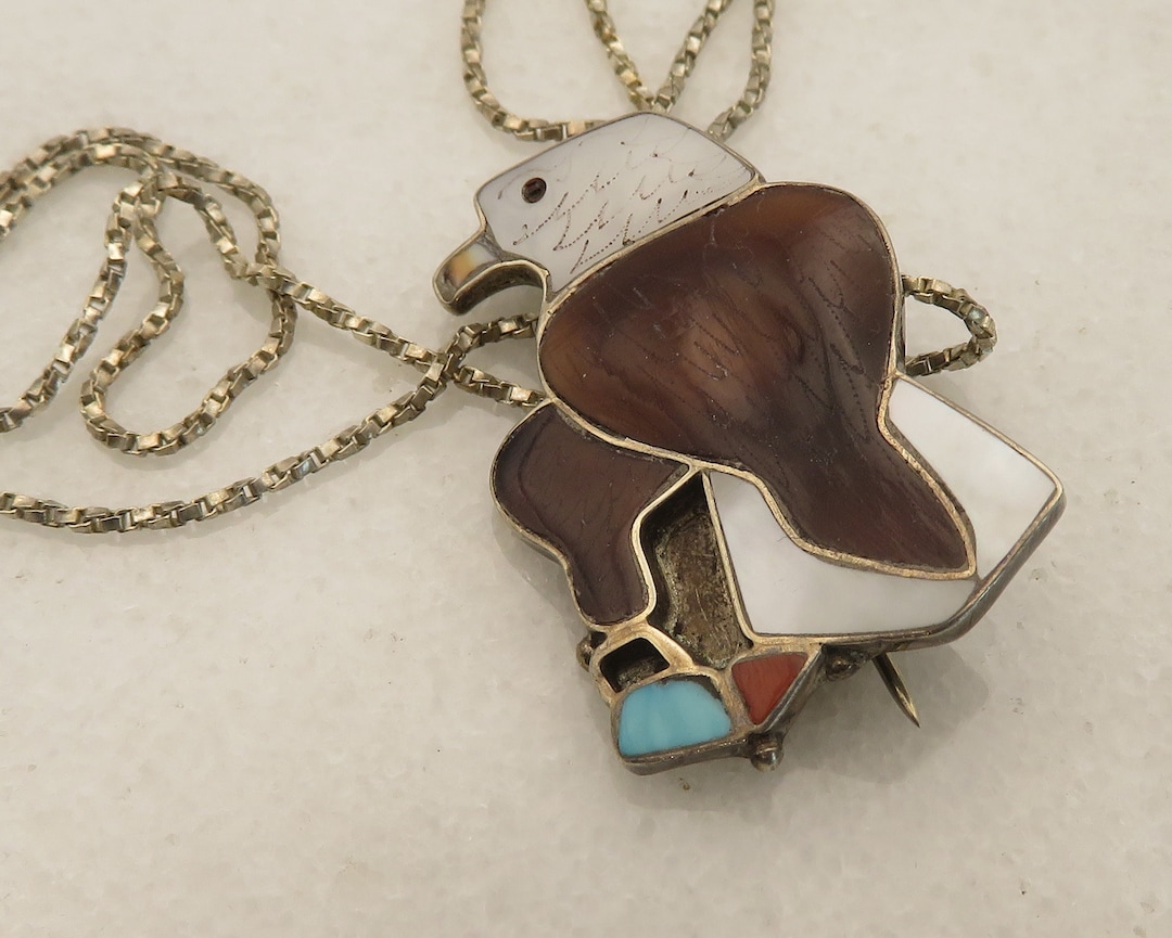 Vintage Zuni Signed Eagle Pendant Necklace Sterling Silver - Etsy