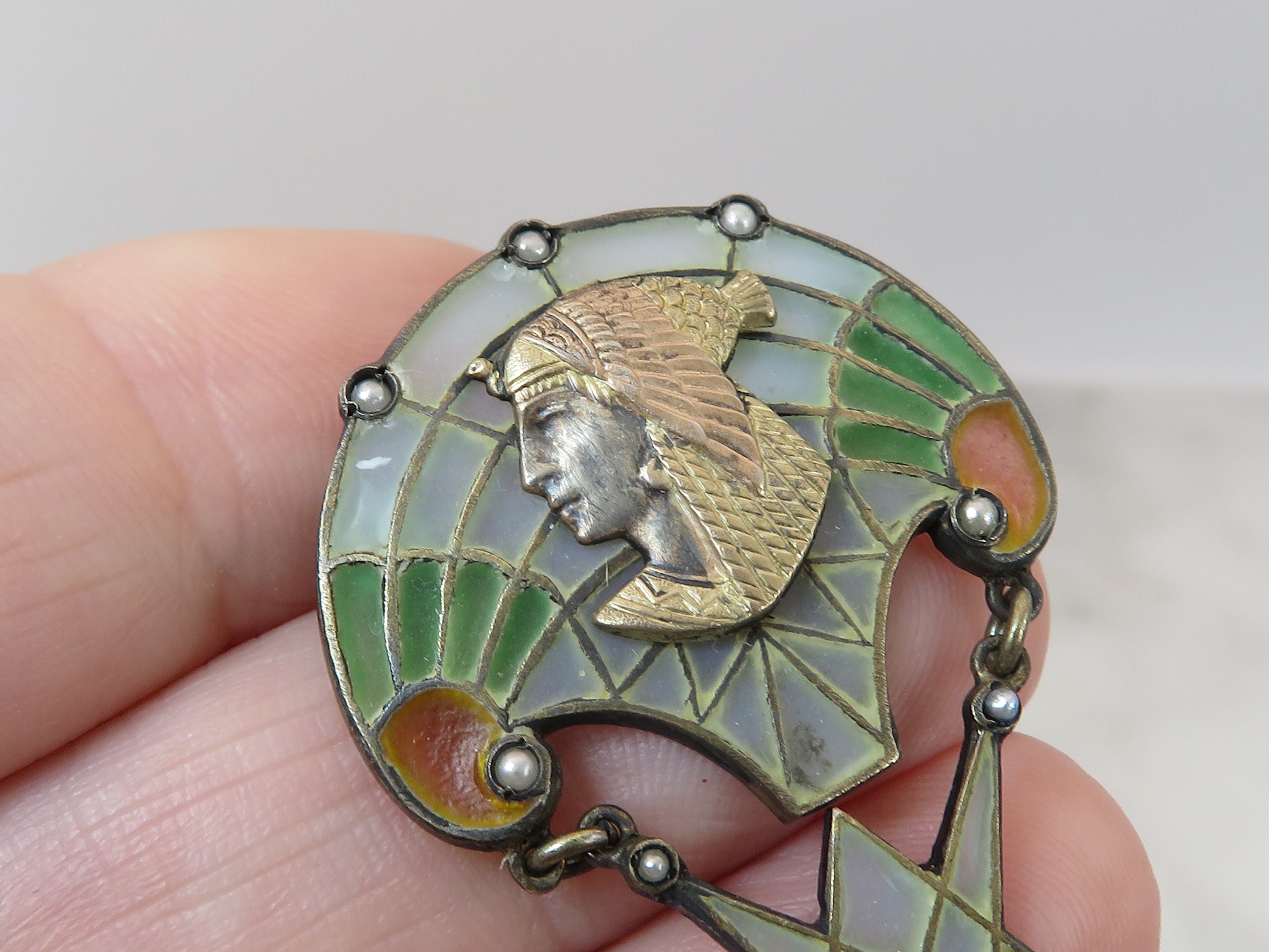 Antique Plique a Jour Egyptian Revival Silver Cleopatra Brooch Pin W ...
