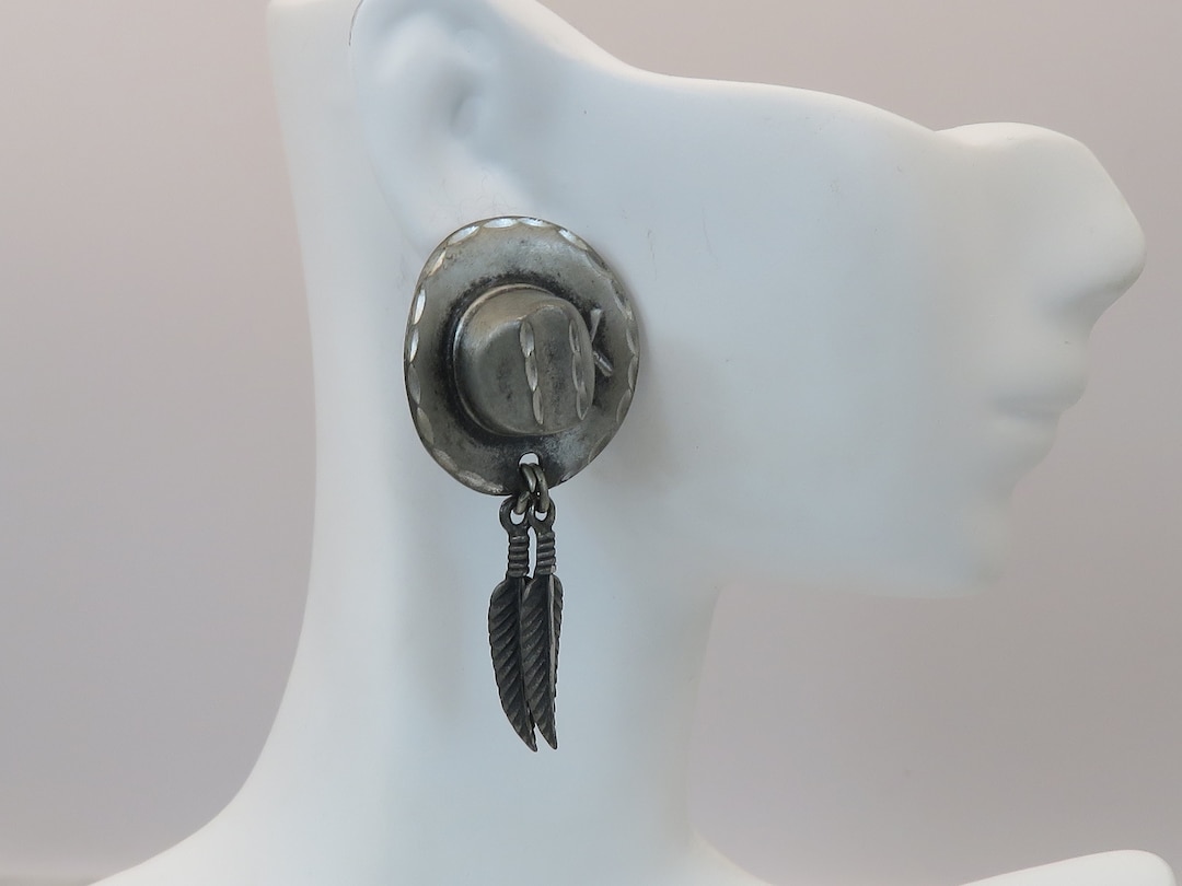 Vintage Sterling Silver Cowboy Hat Dangle Earrings. - Etsy
