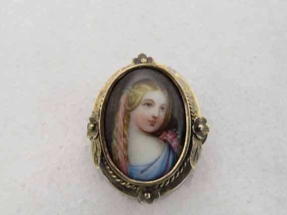 Antique 14k Gold Painted Woman Brooch. - Etsy