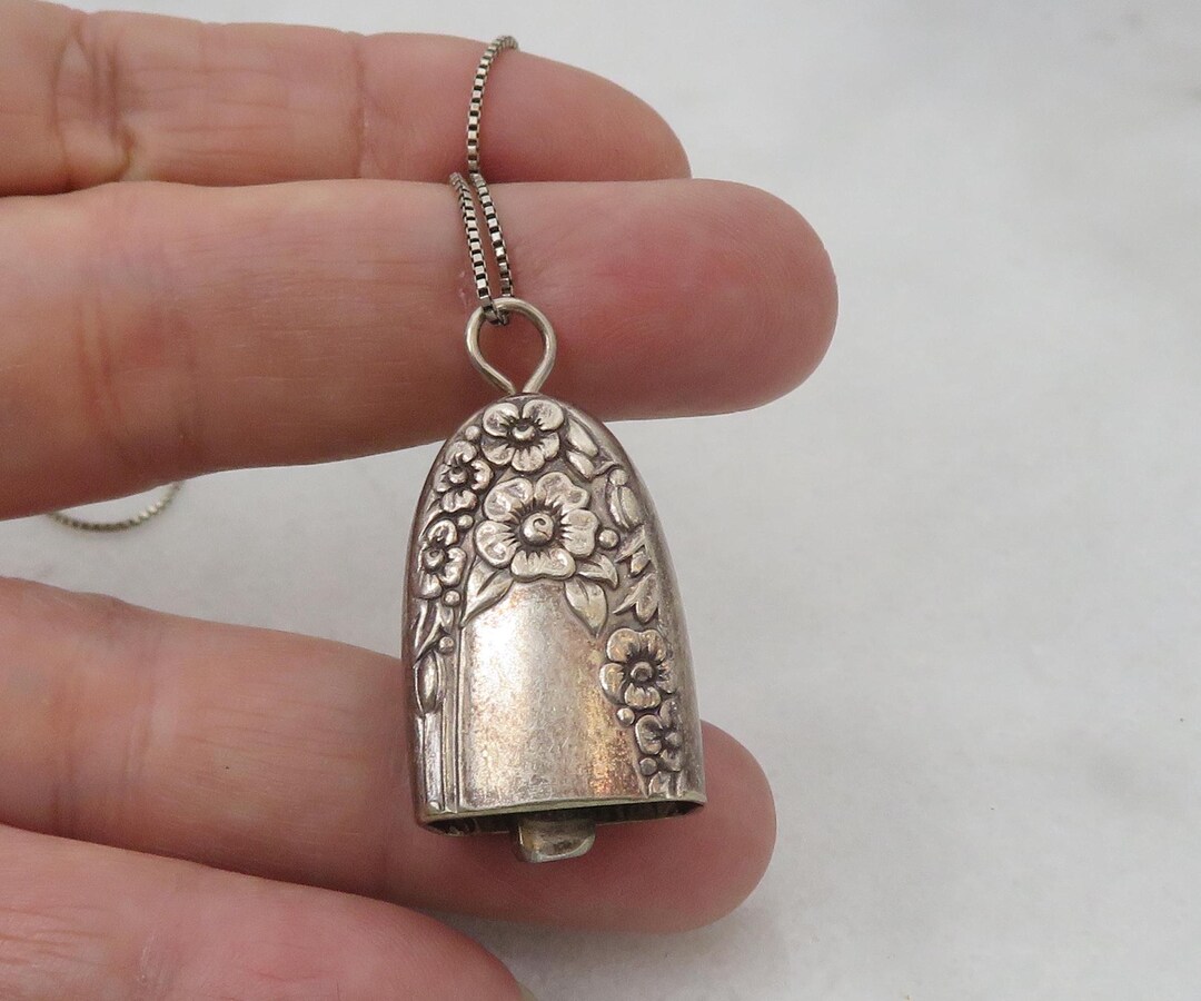 Antique Sterling Silver Bell Pendant Necklace 24 Inchs - Etsy