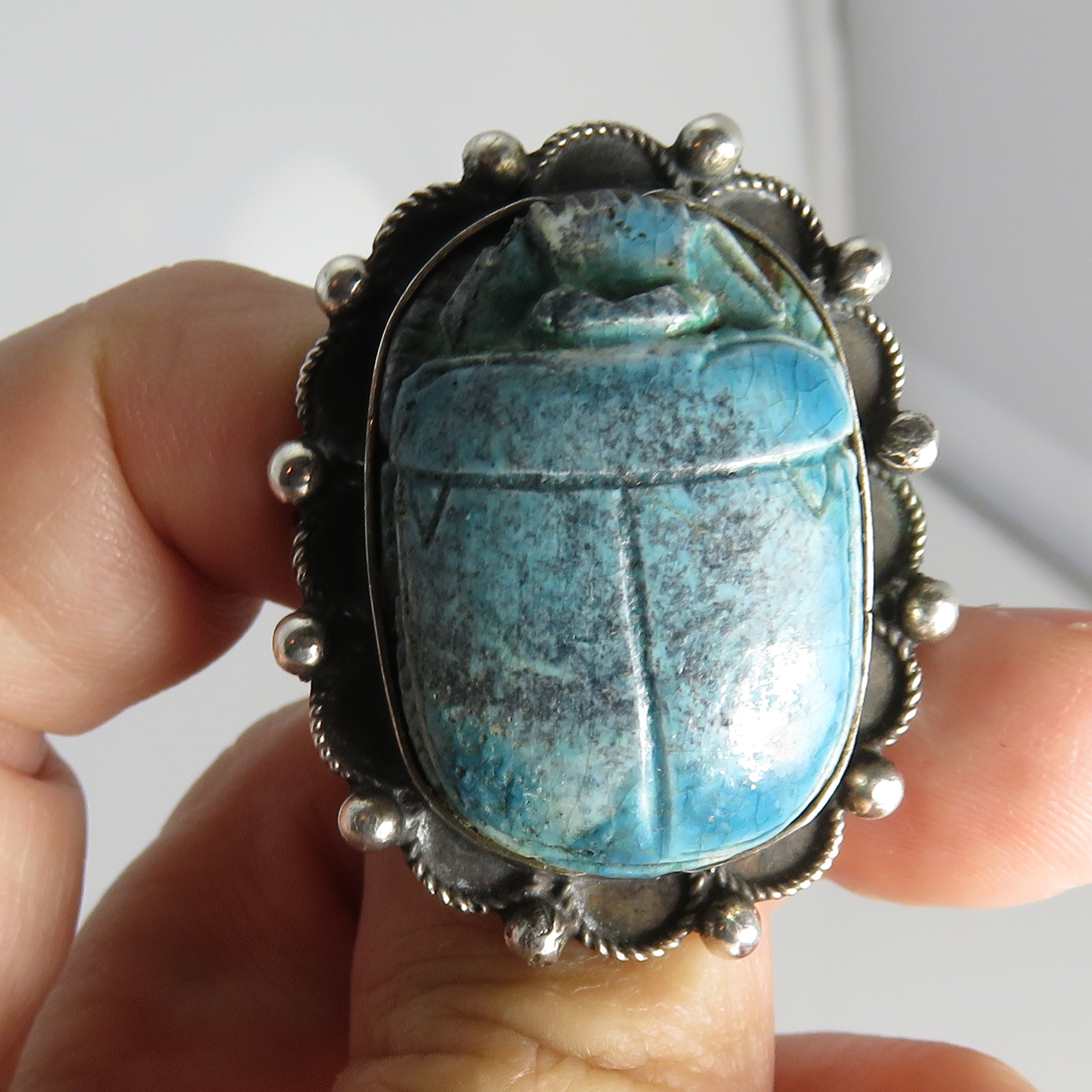 Antique Sterling Silver Carved Scarab Beetle Large Pin Brooch | Etsy