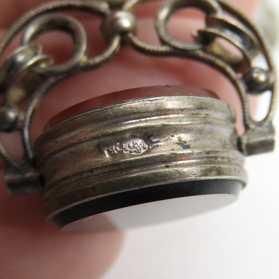Victorian Sterling Silver Agate Fob Pendant Chain Dou… - Gem
