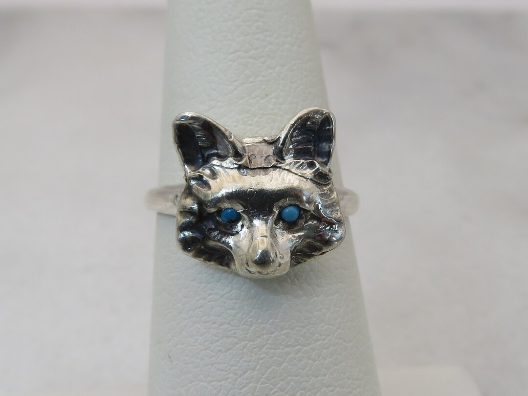 Vintage Sterling Silver Fox Face Turquoise Eyes Ring. Sz 6.25. - Etsy