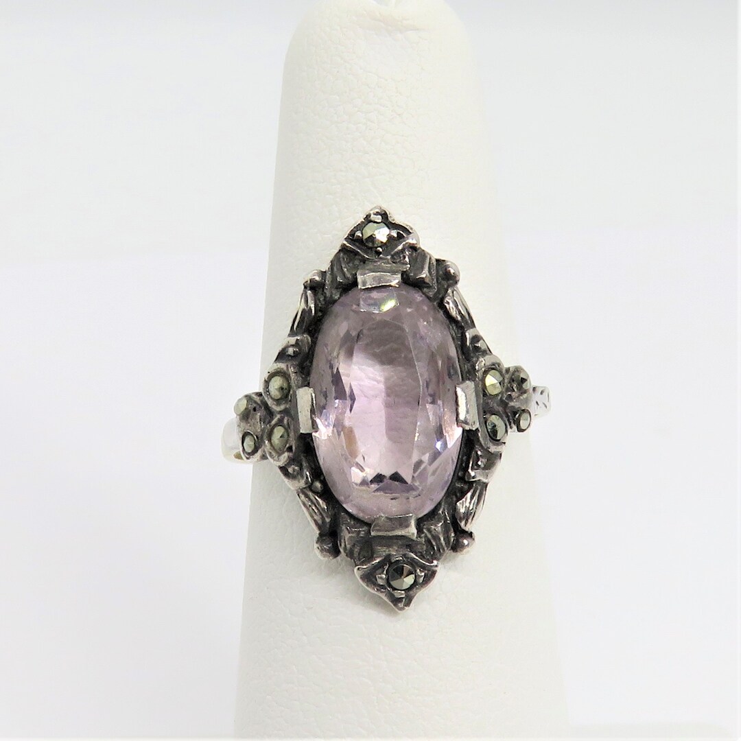 Antique 9k Silver Lite Amethyst Marcasite Ring. - Etsy