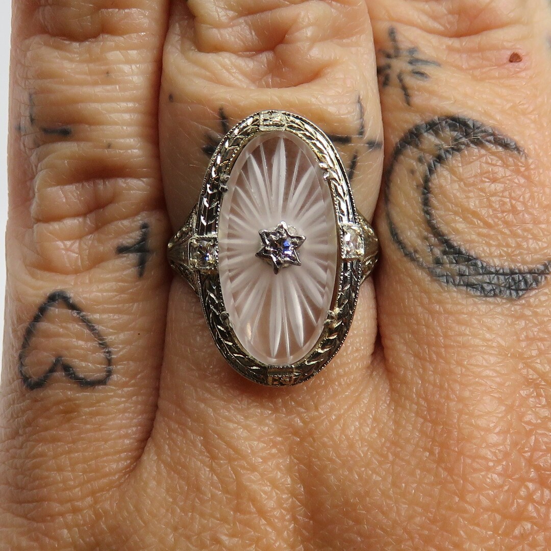 Art Deco 18k Rock Crystal Diamond Ring. Sz 6.5. - Etsy