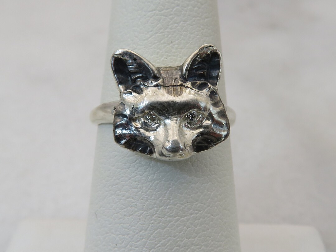 Vintage Sterling Silver Fox Face Diamond Eyes Ring. Sz 6.25. - Etsy