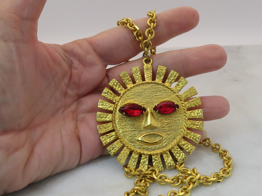 Vintage Rhinestone Sun Smiley Two Faces Long Necklace. Gold Tone. - Etsy