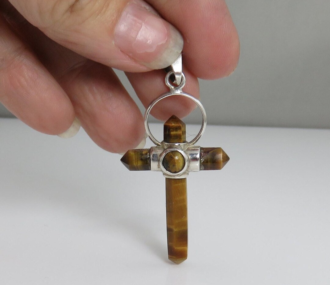 Vintage Sterling Tiger Eye Cross Pendant. - Etsy Australia