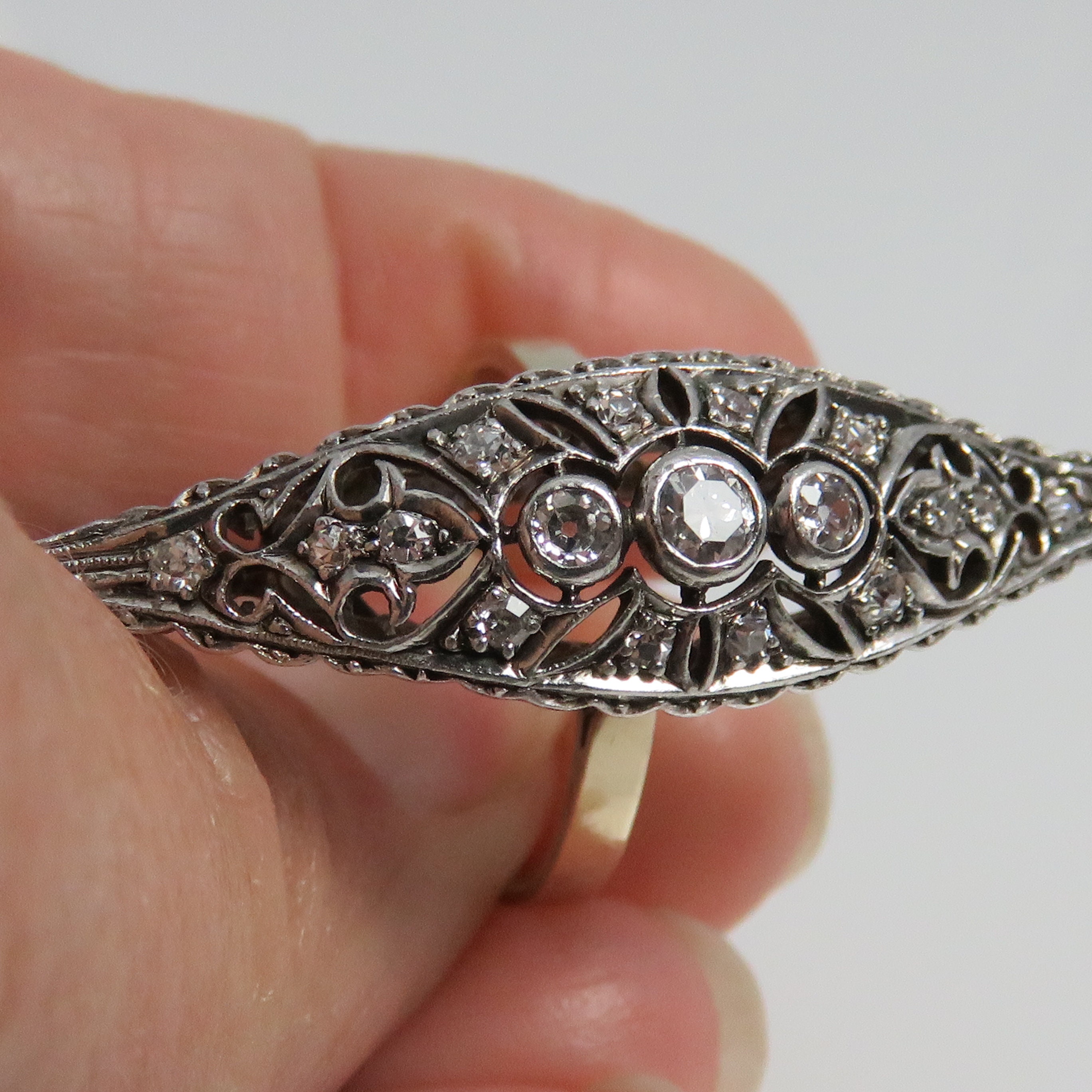 Antique 14k Navette Diamond Ring size 10. 1 3/4 inch. | Etsy