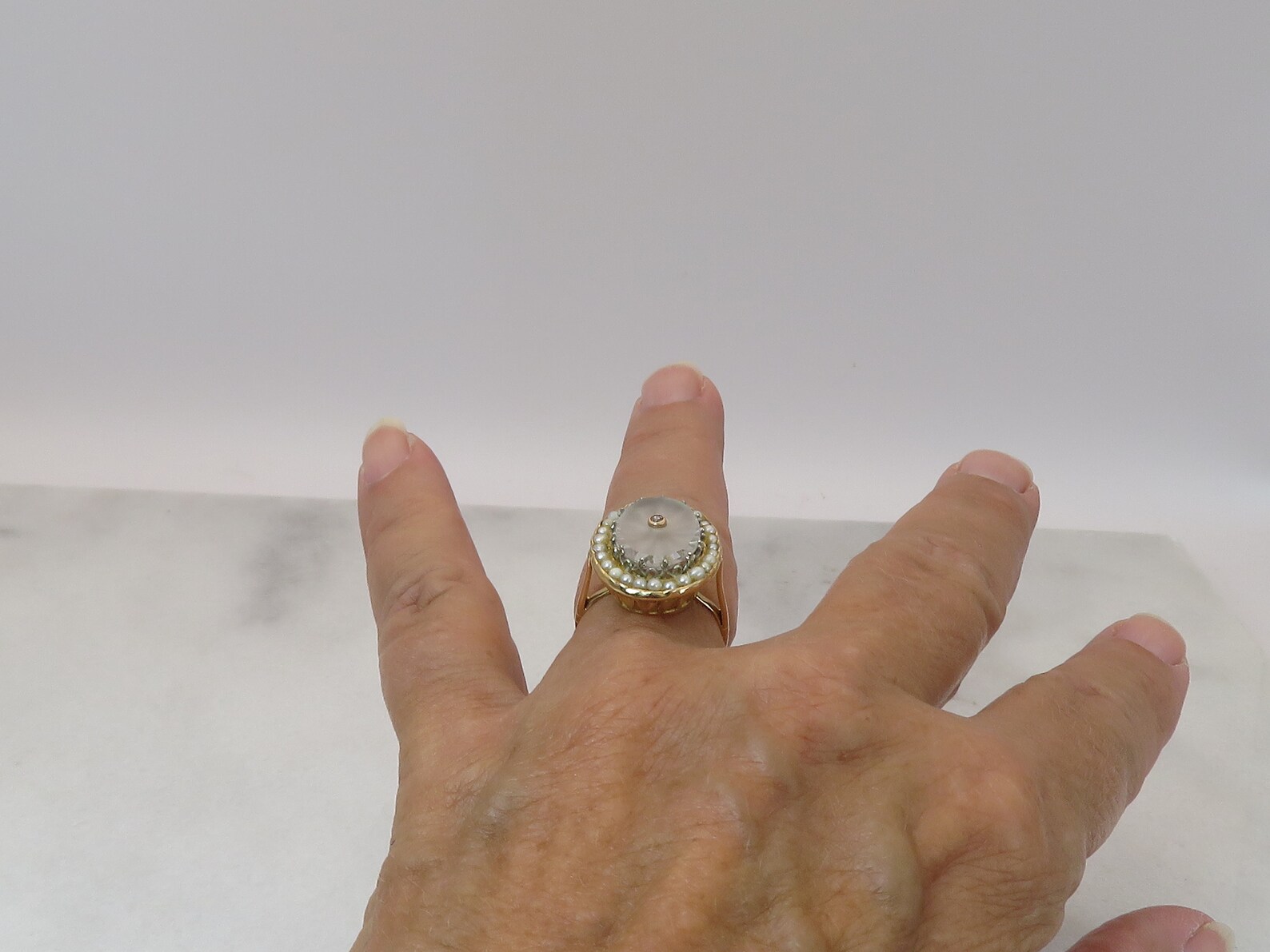Antique 18k Platinum Rock Crystal Diamond Pearl Ring. Sz 6.5. - Etsy