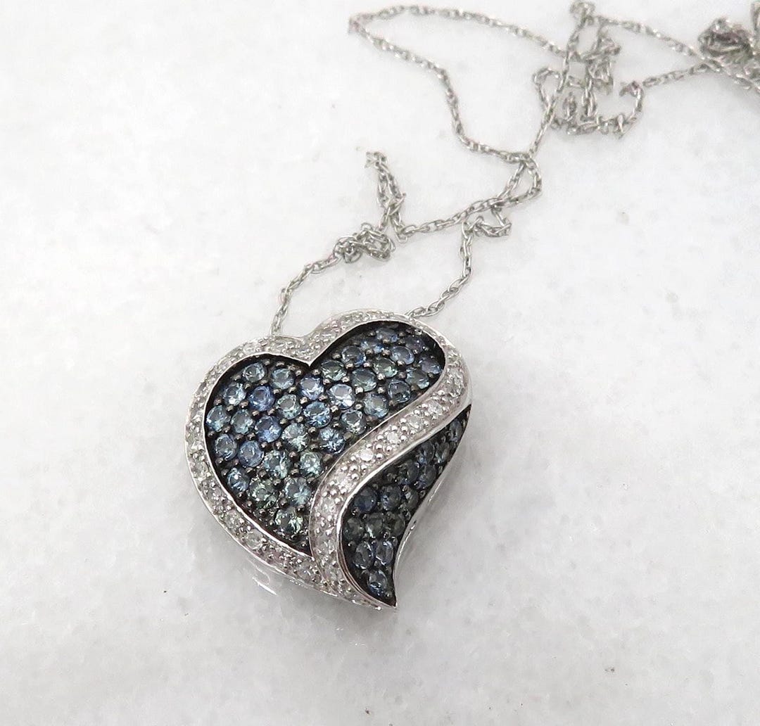 Estate 10k White Gold Iolite Diamond Heart Pendant Necklace. - Etsy