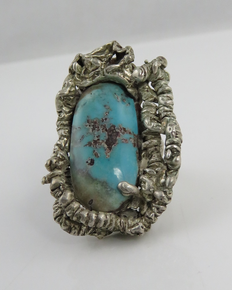 Vintage Huge Brutalist Modernist Sterling Turquoise Ring. - Etsy