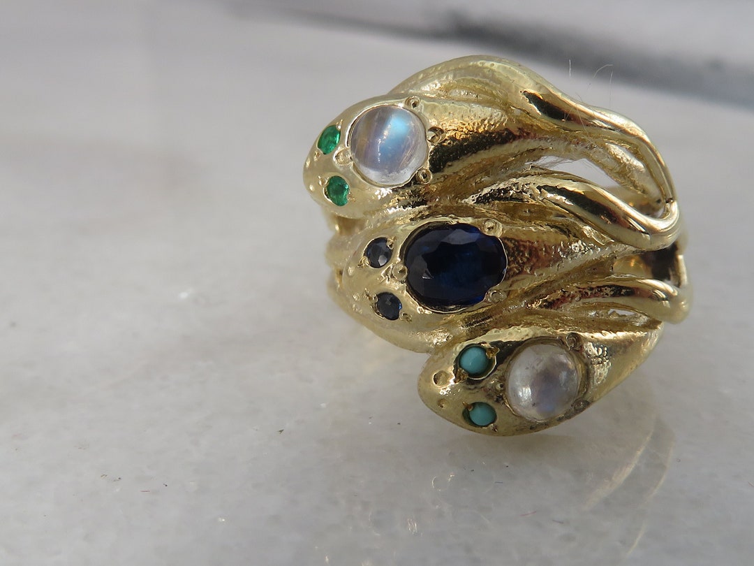 Vintage 14k Sapphire Moonstone Snake Ring Band. Sz 6. Triple Snake. - Etsy