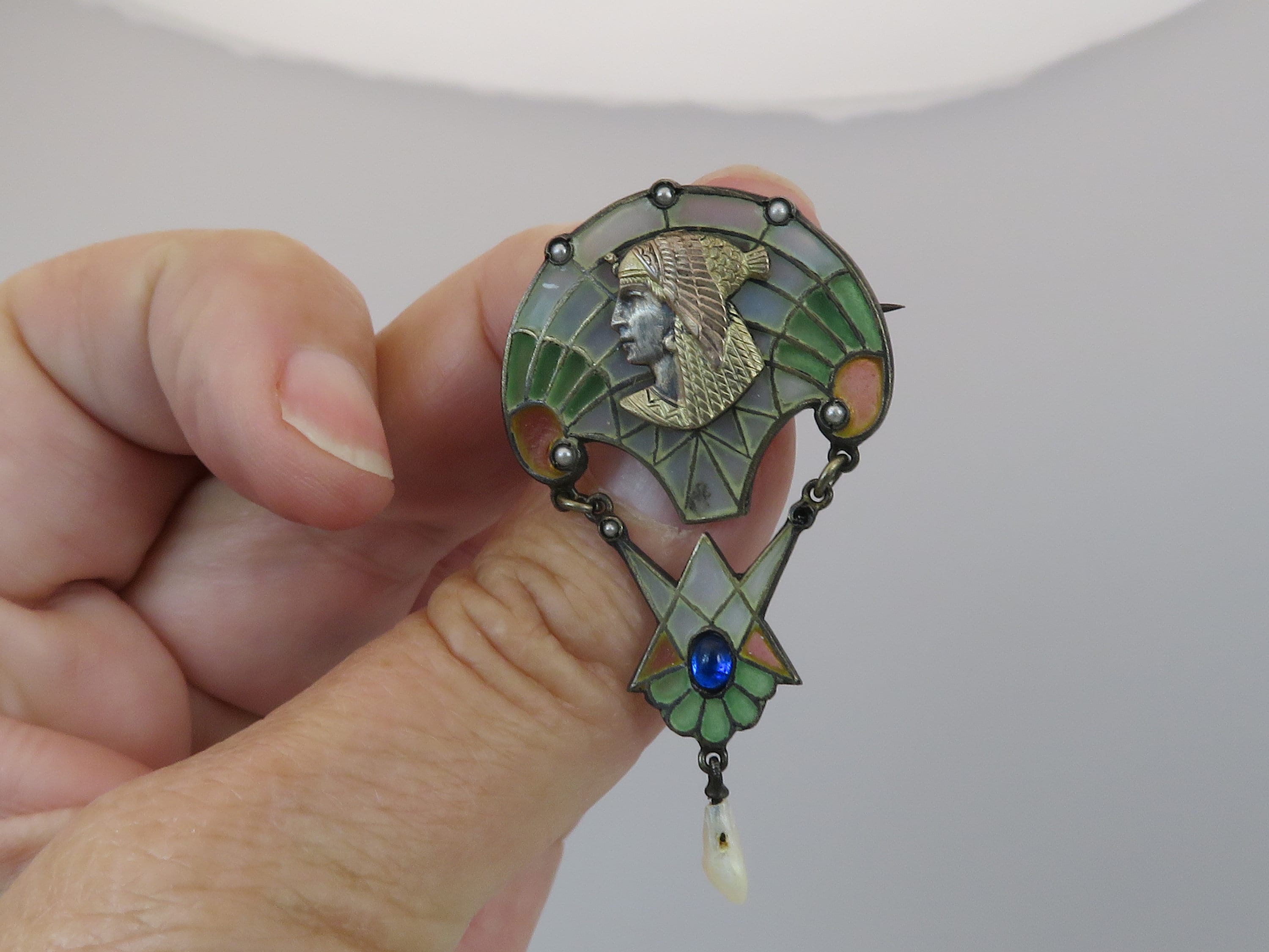 Antique Plique a Jour Egyptian Revival Silver Cleopatra Brooch Pin W ...